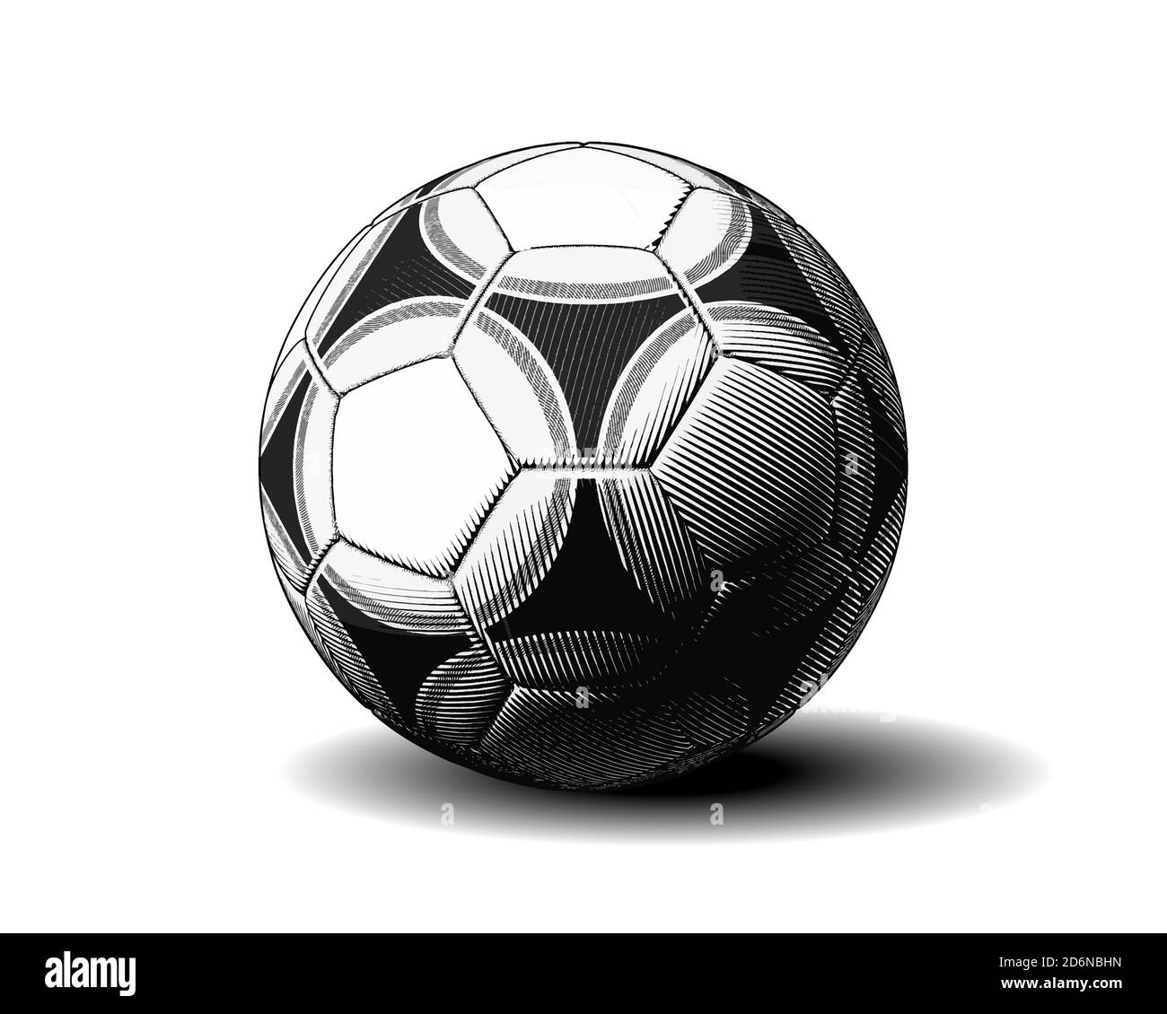 Monochrome vector engraving soccer ball isolated on white background ...