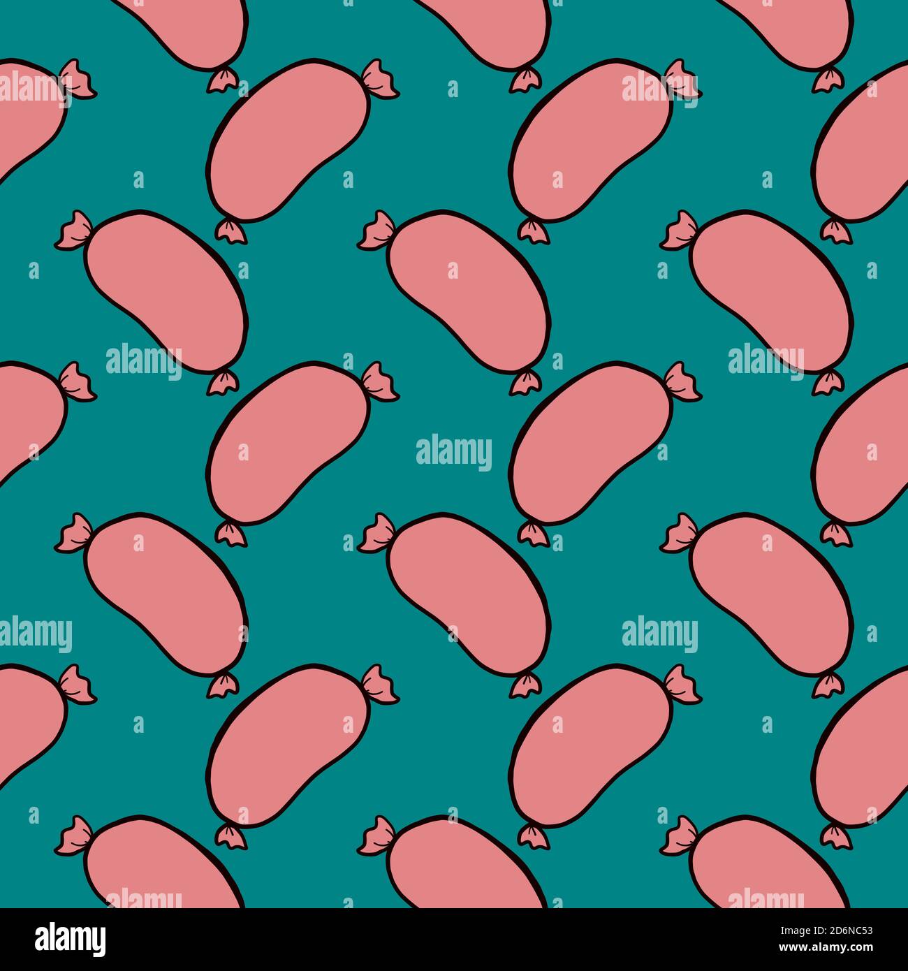 Pink sausage, seamless pattern on dark green background Stock Vector ...
