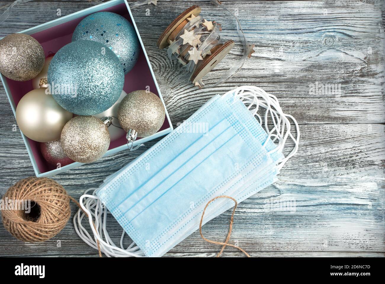 Christmas background with medical masks and Christmas balls Stock Photo ...