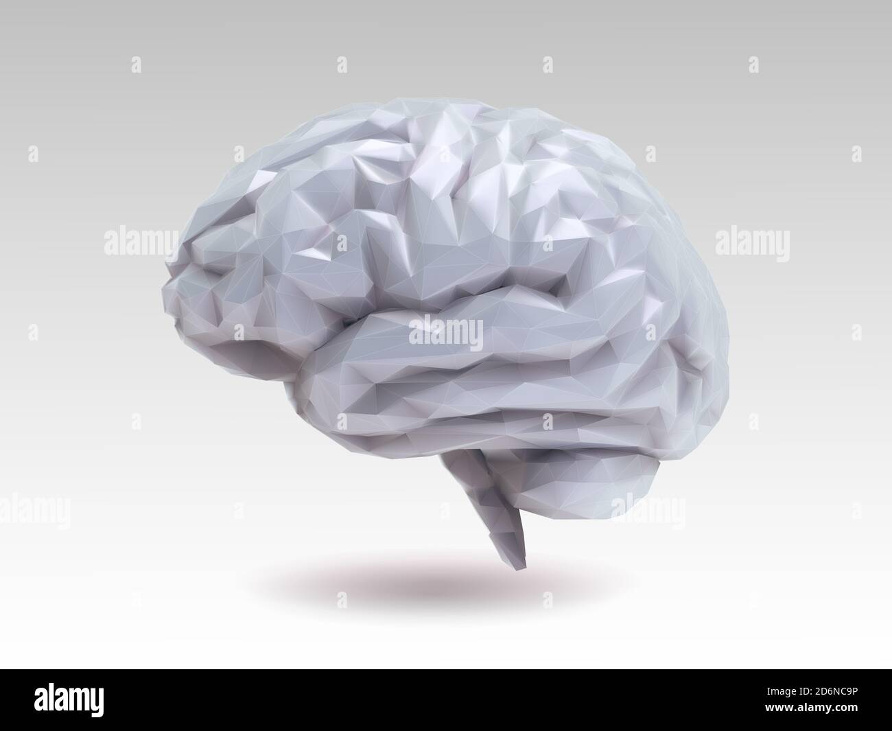 Low poly glossy gray brain with 3D shading illustration isolated on ...