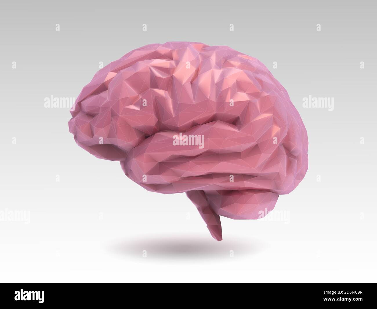Low poly glossy pink brain with 3D shading illustration isolated on ...