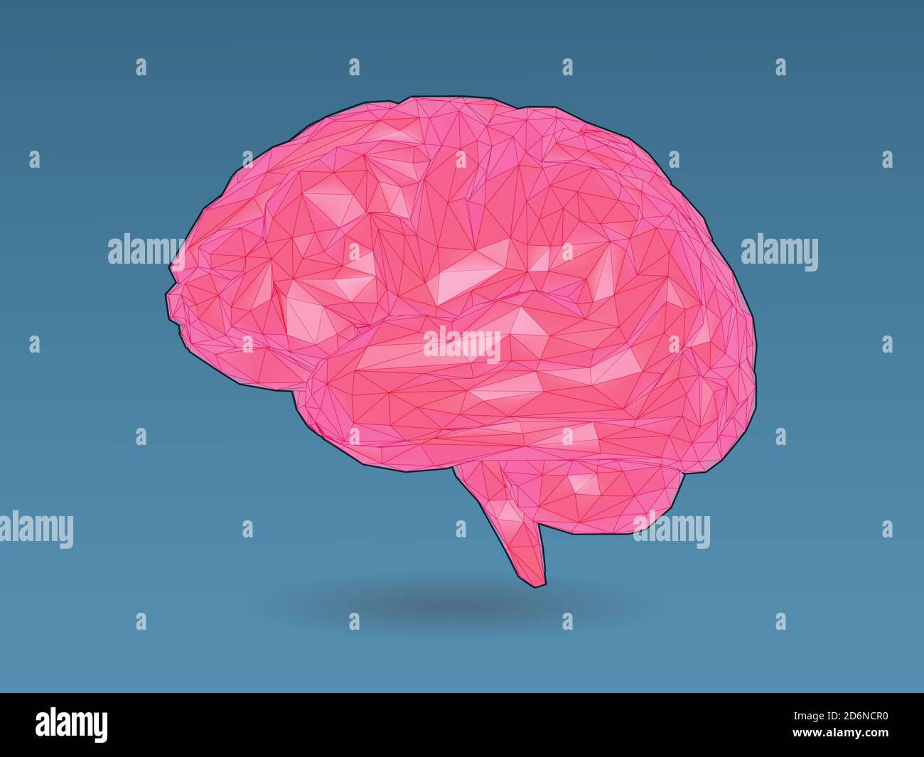 Low poly stylized colorful pink brain with 3D shading and wireframe ...