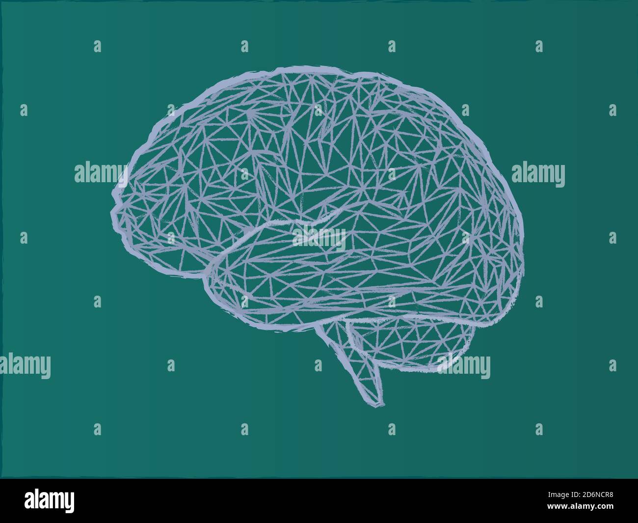 Low poly wireframe brain illustration with chalk drawing style on green ...