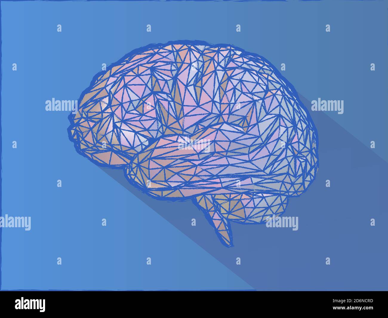 Low poly wireframe brain illustration with crayon pastel drawing style ...