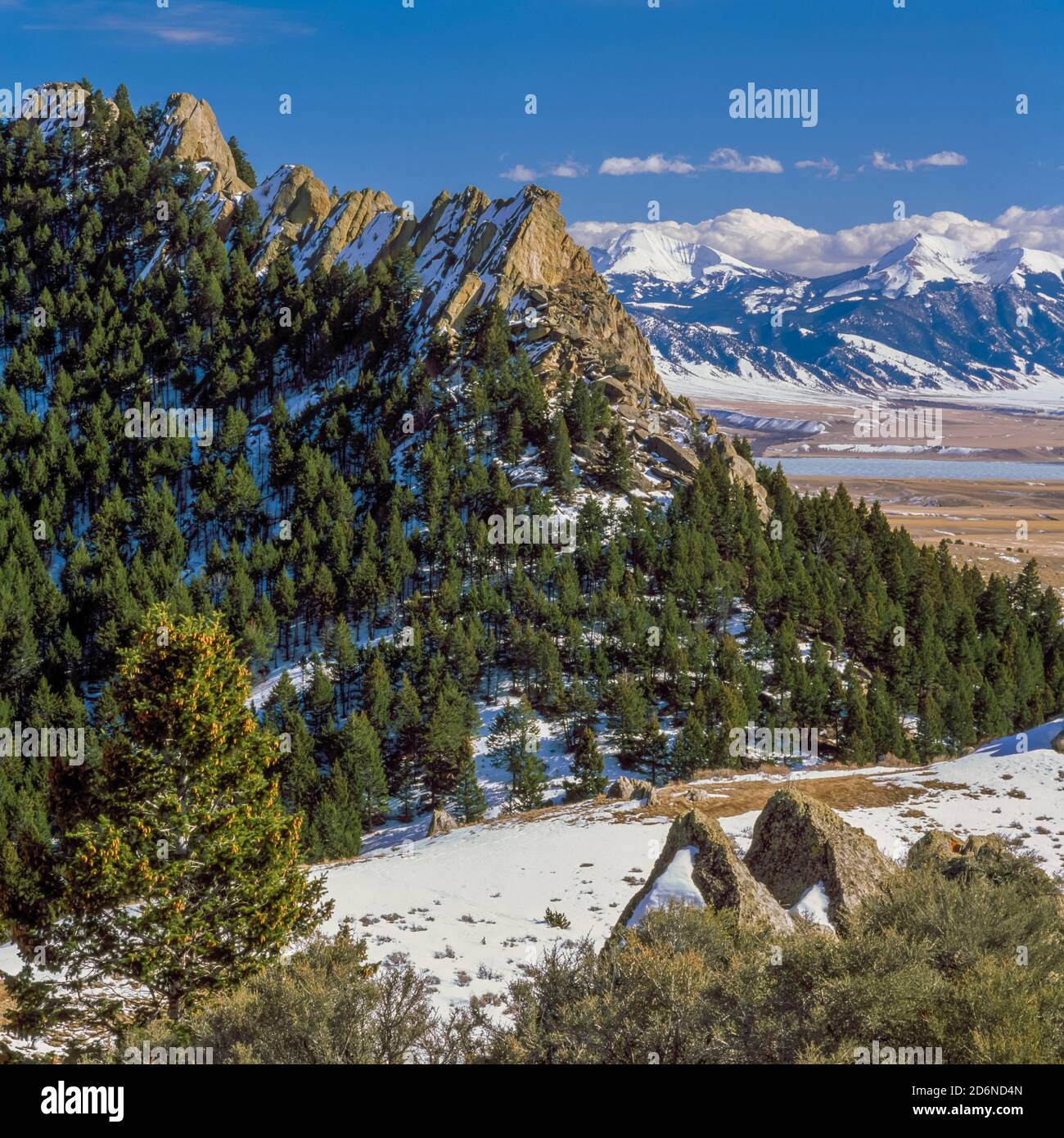 distant peaks of the madison range viewed from cliffs in the tobacco ...