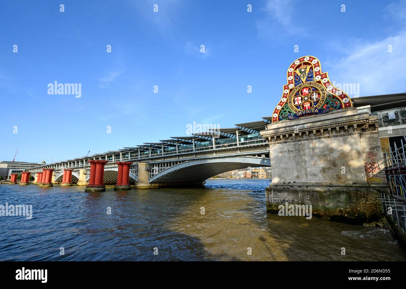 Old and new Blackfriars railway bridges in London, UK. Old bridge has ...