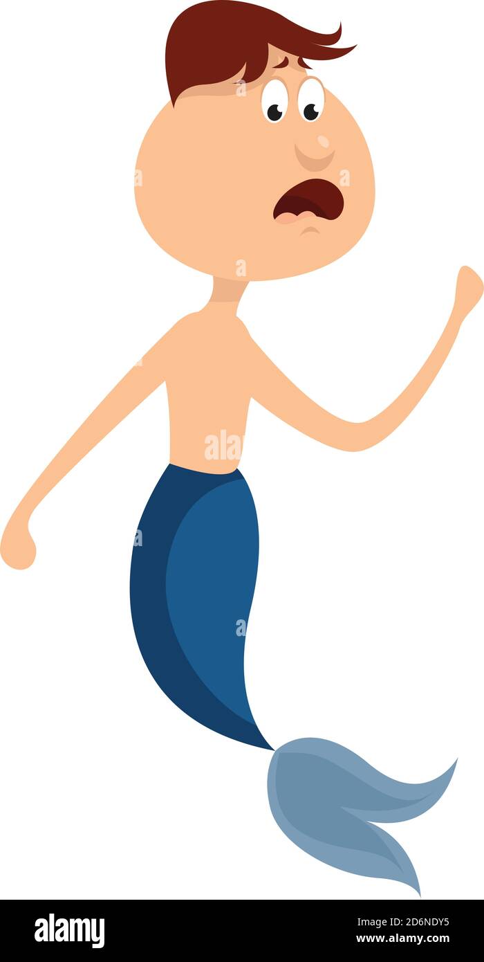 Mermaid guy, illustration, vector on white background Stock Vector ...