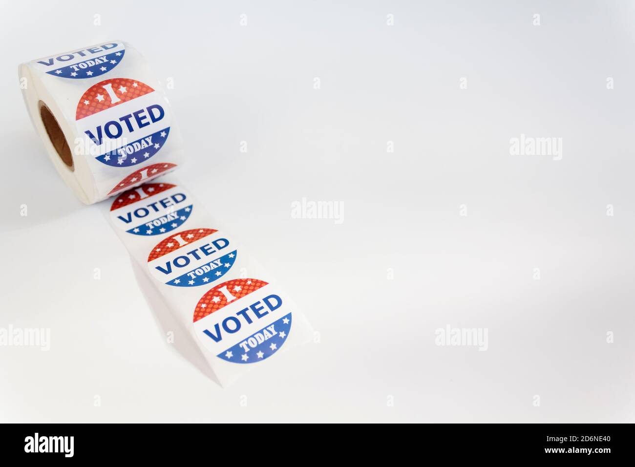 Roll of I Voted Today stickers on white background with copy space. US ...