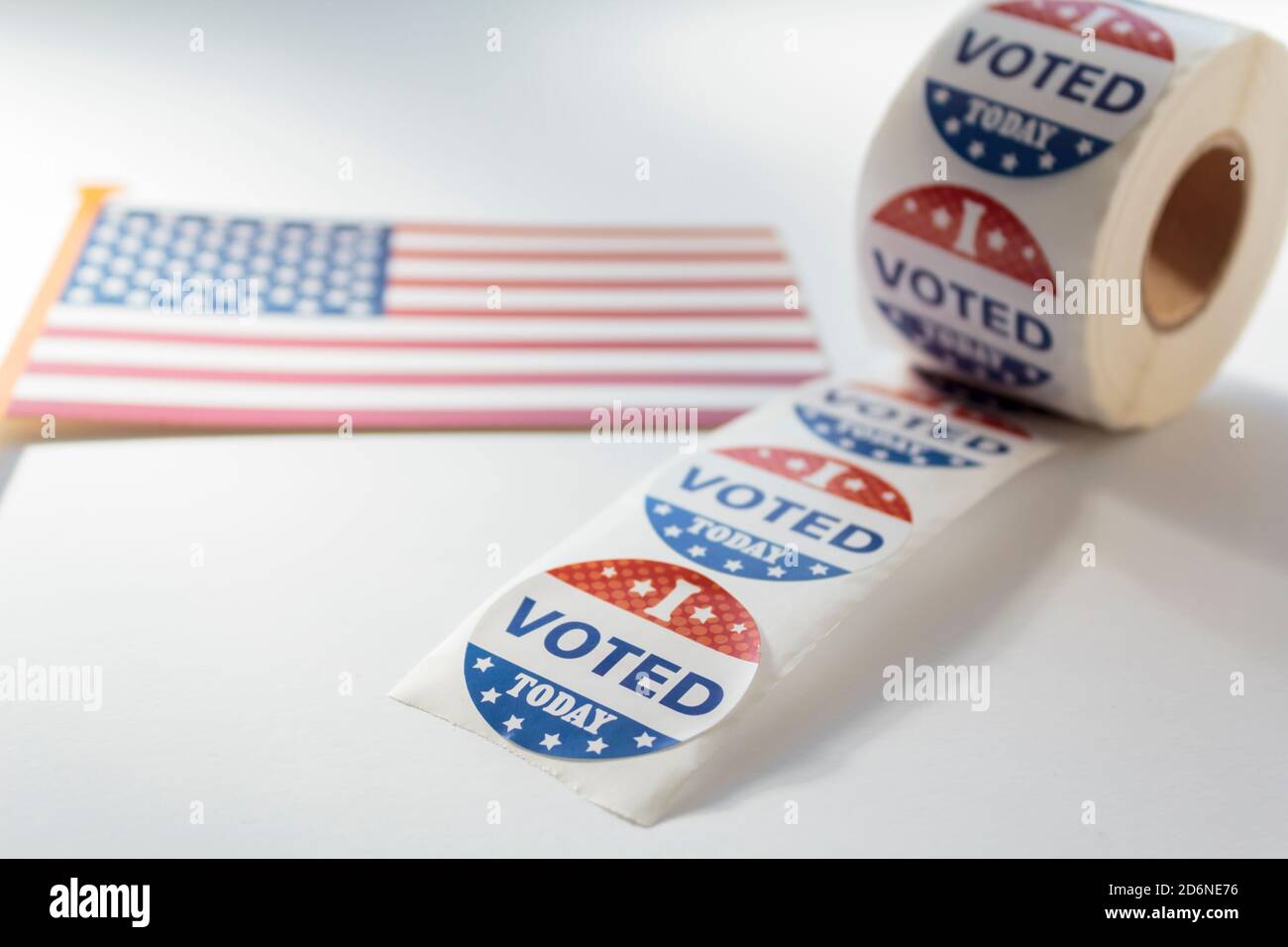I Voted Today stickers and USA flag on white background. US ...