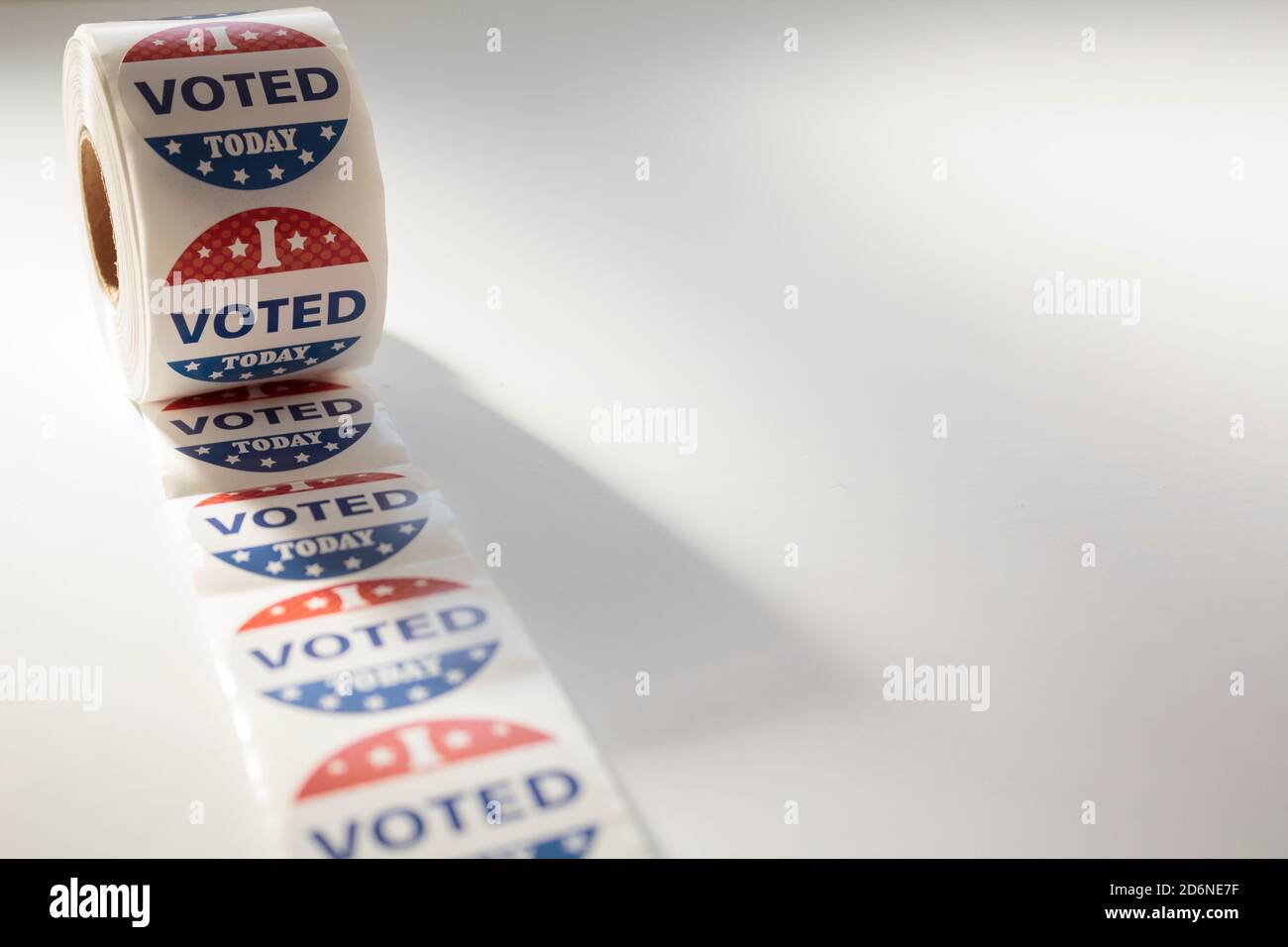 Roll of I Voted Today stickers on white background with copy space. US ...