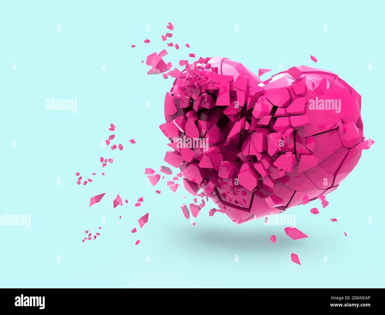 3D pink broken heart rendering illustration isolated on pastel blue ...