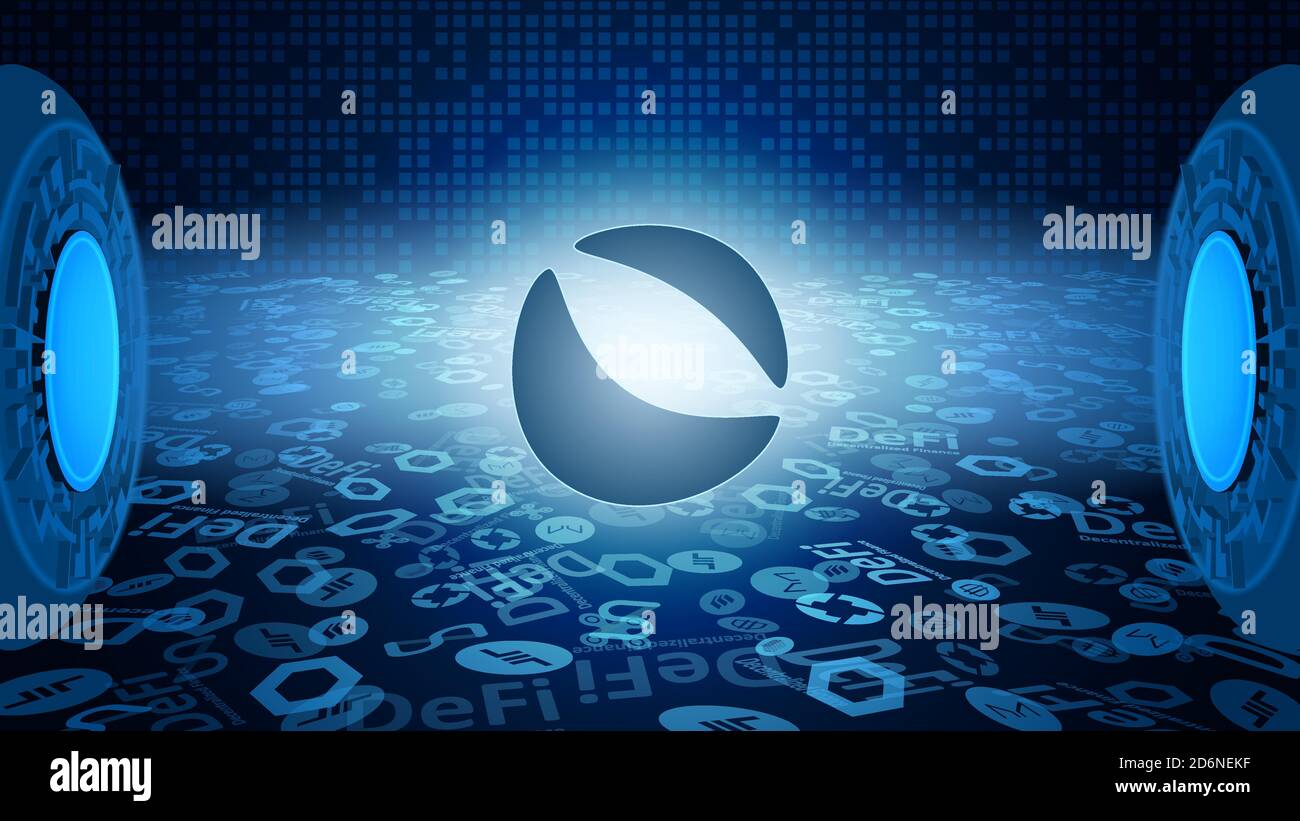 Terra LUNA token symbol of the DeFi system shining in the rays of light ...