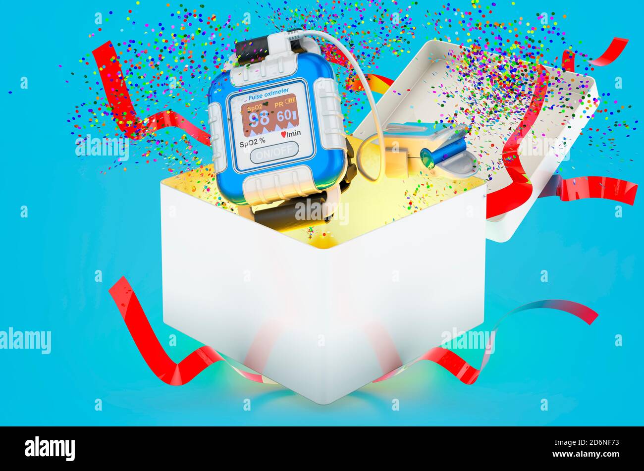 Portable Pulse Oximetry, pulse oximeter inside gift box, 3D rendering ...