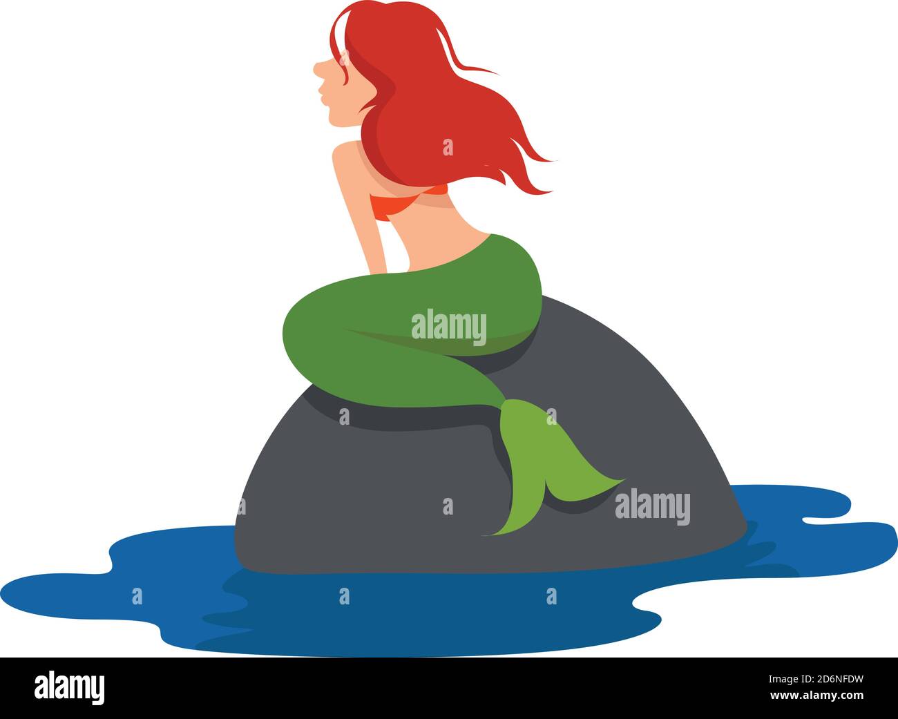 Mermaid on a rock, illustration, vector on white background Stock ...