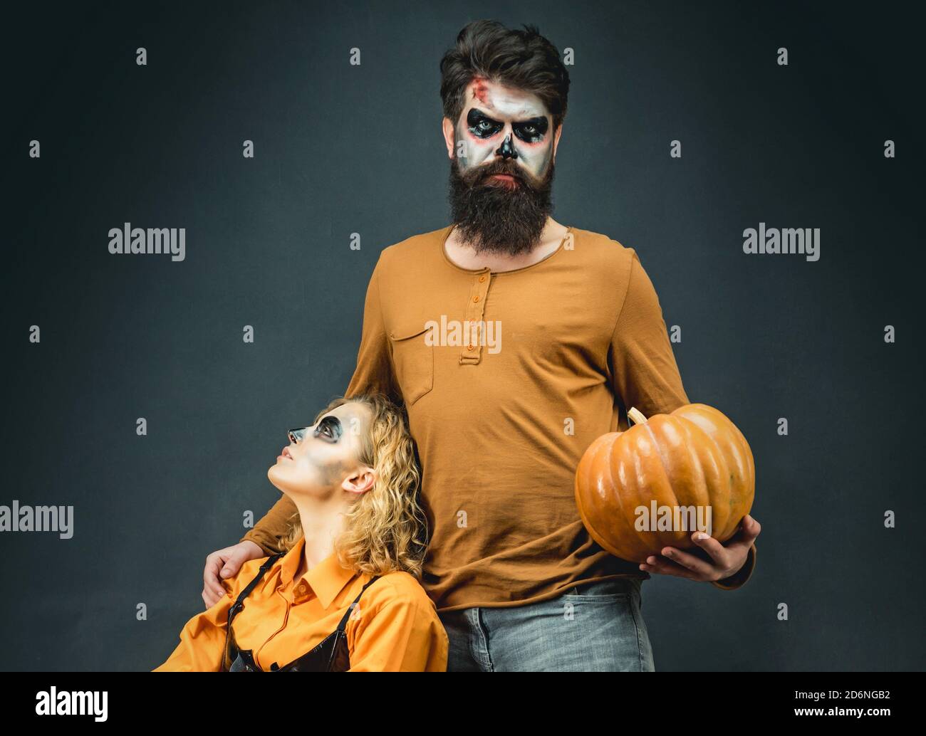 Couple man and woman wearing Halloween clothes. Halloween party and ...