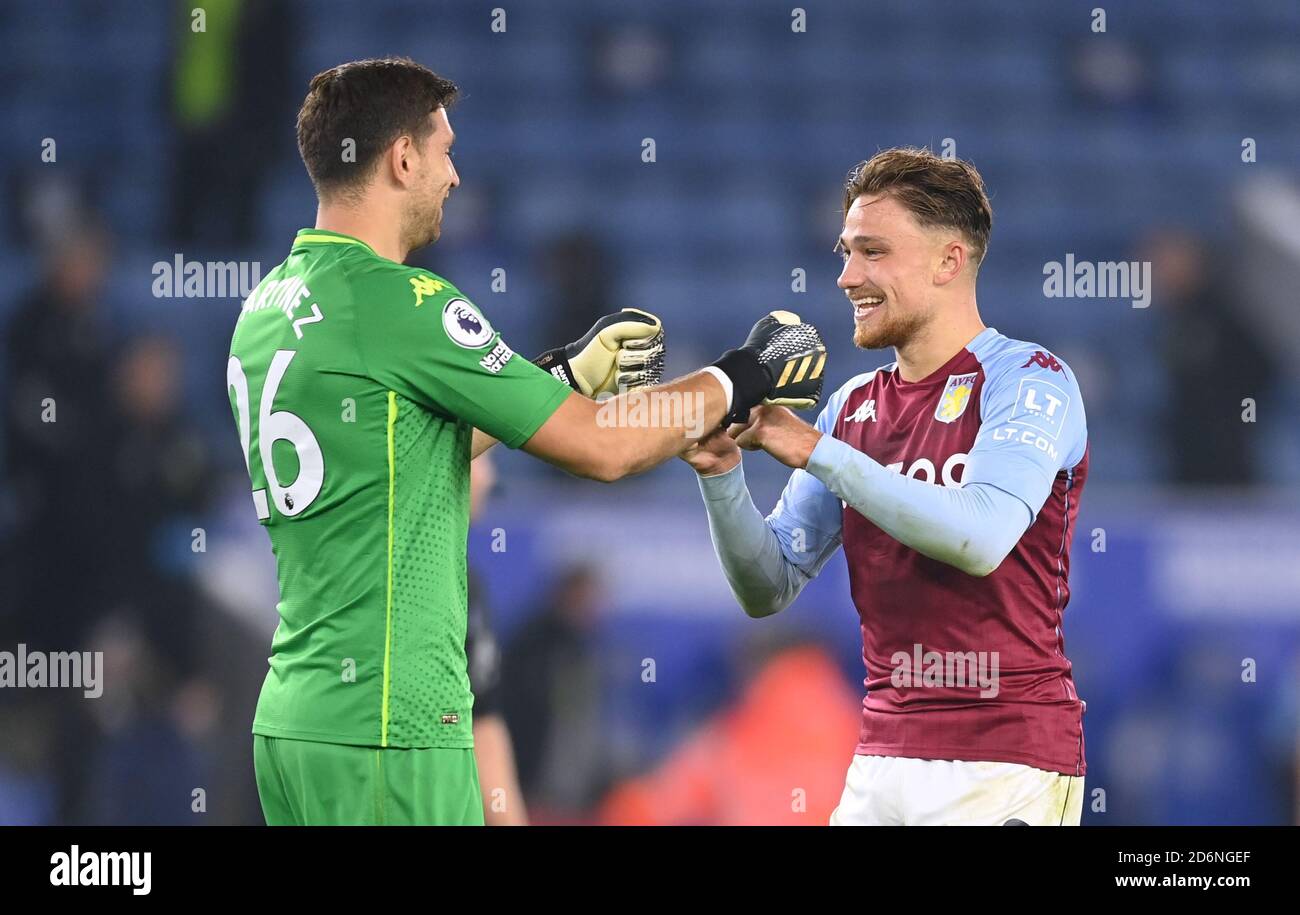 Aston Villa goalkeeper Emiliano Martinez (left) and Matty Cash ...