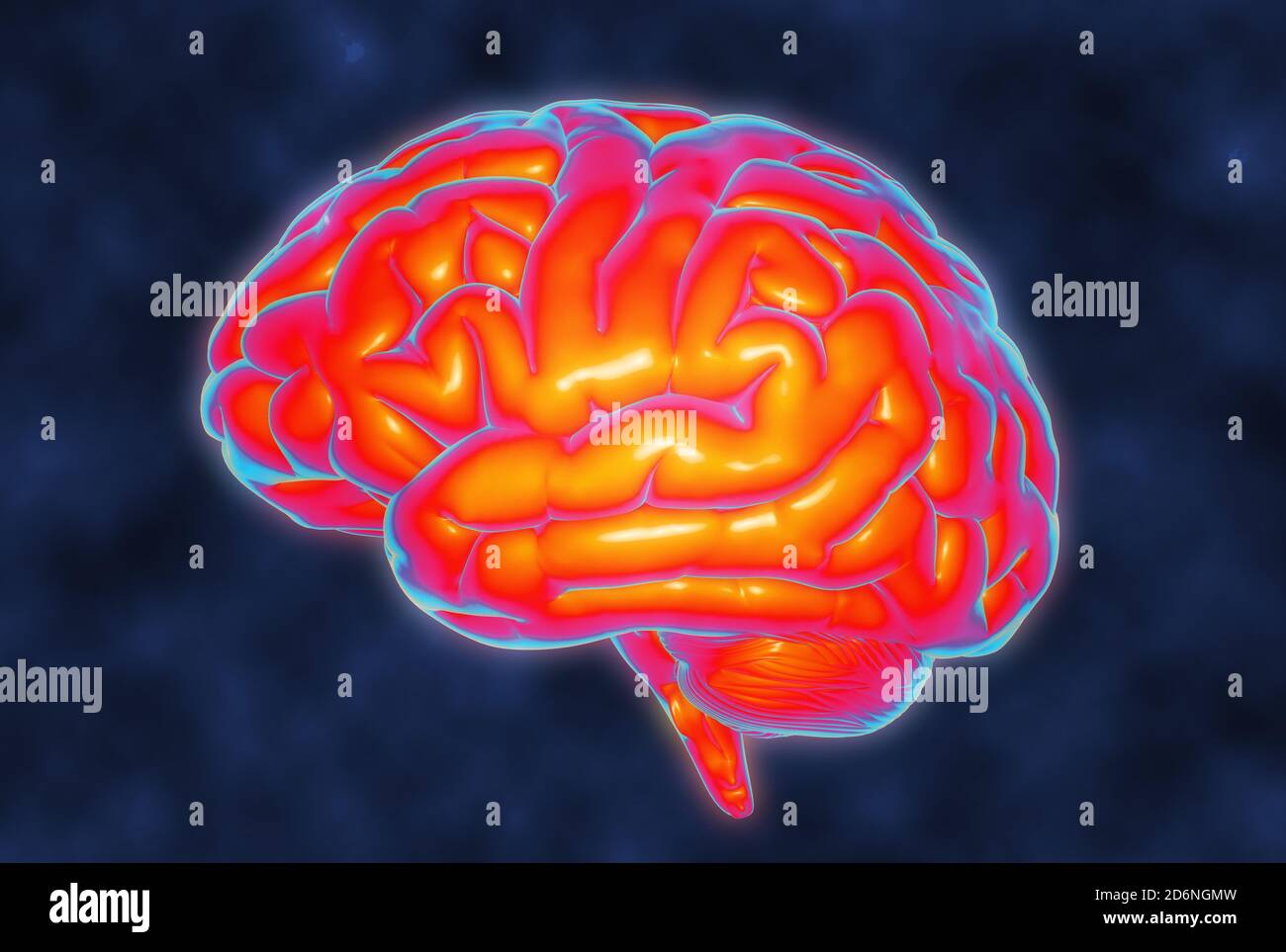 Brain temperature MRI simulation illustration isolated on dark blue ...