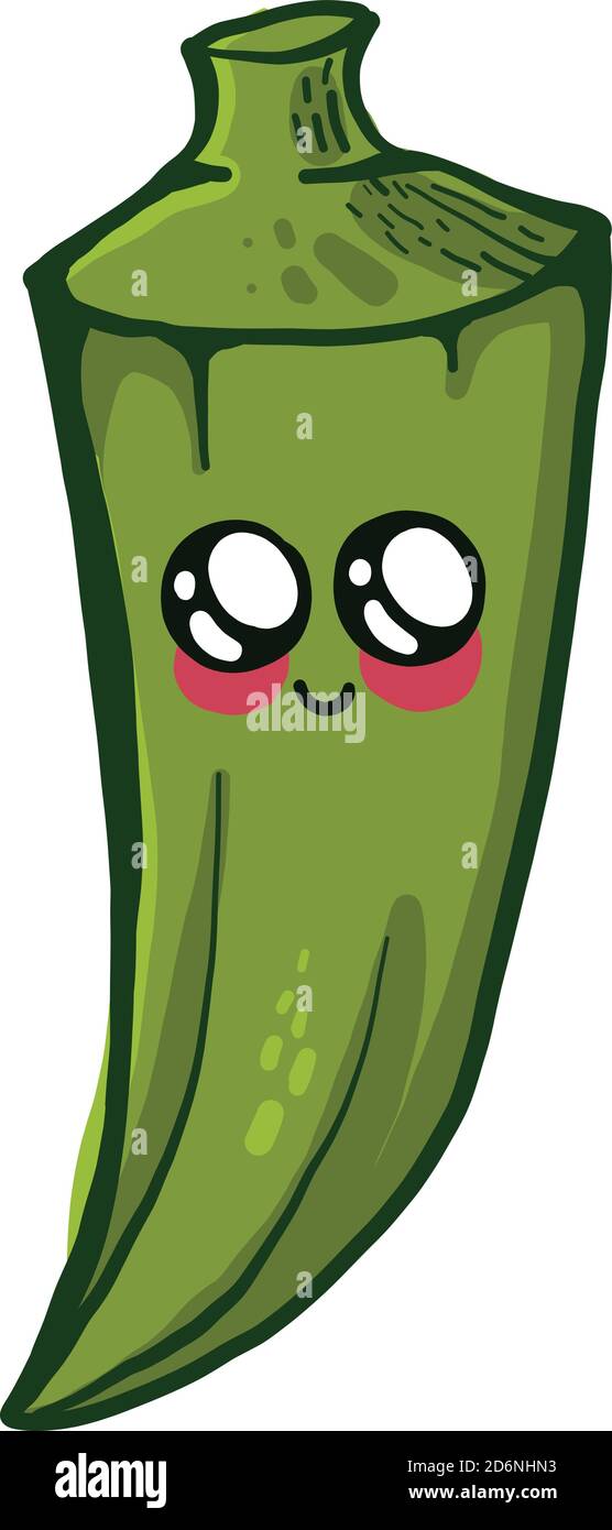 Cute green okra, illustration, vector on white background Stock Vector ...
