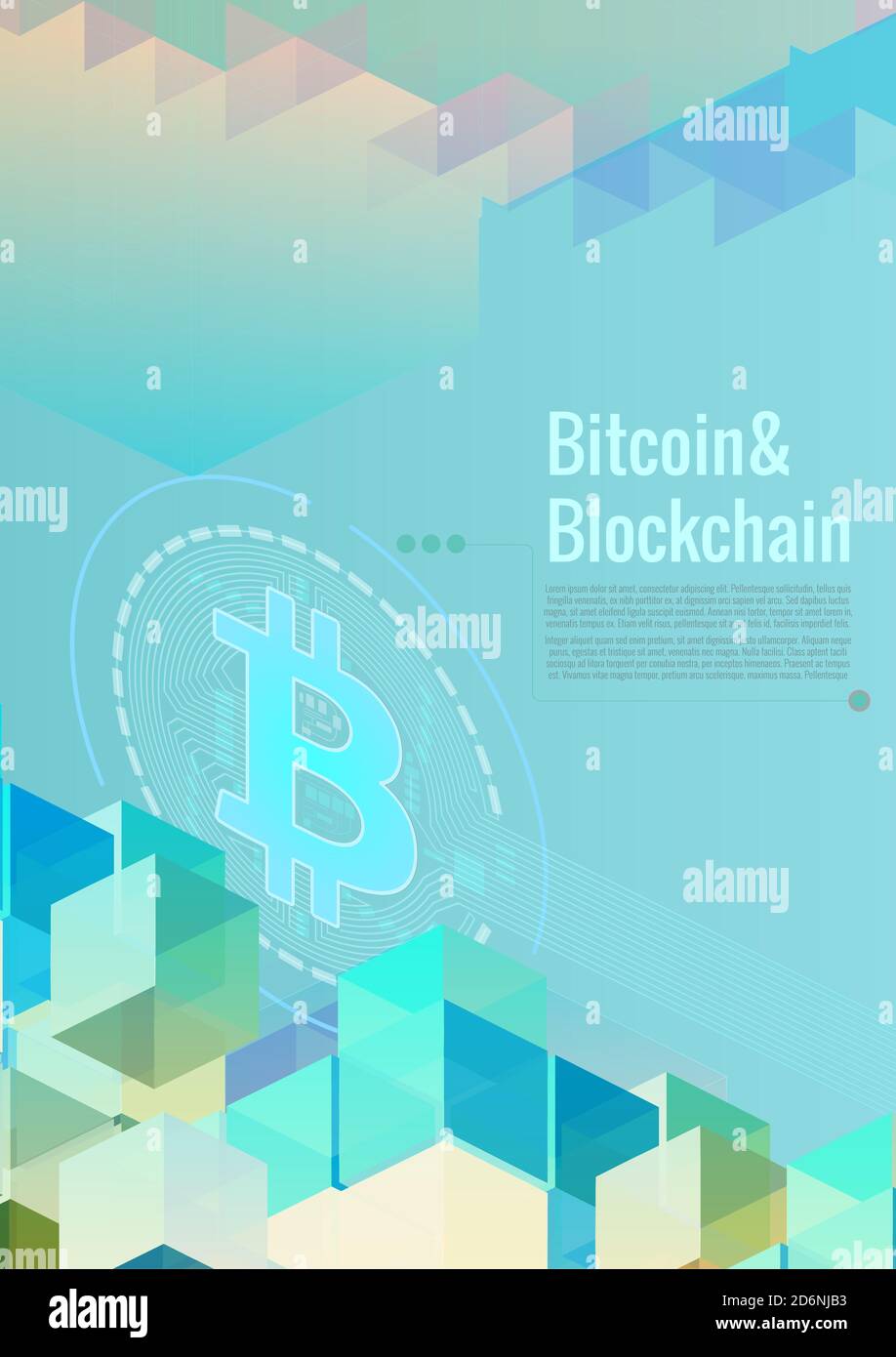 Bitcoin and blockchain graphic template background with space for text ...