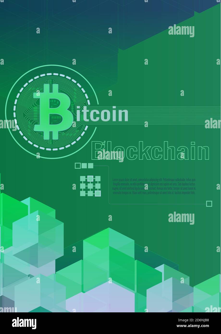 Bitcoin and blockchain graphic template background with space for text ...