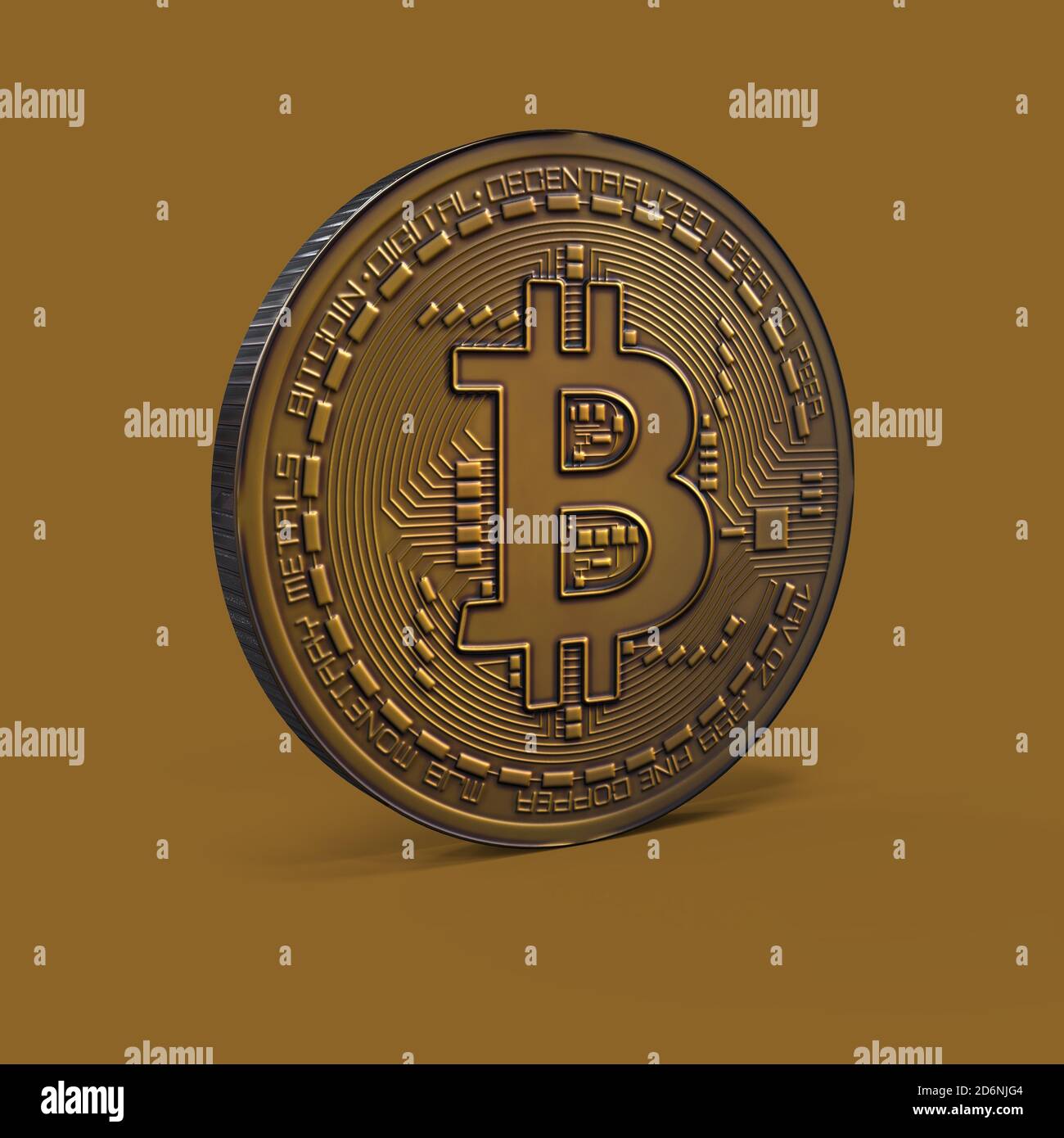 Bitcoin copper mockup 3D rendering isolated on brown background with ...