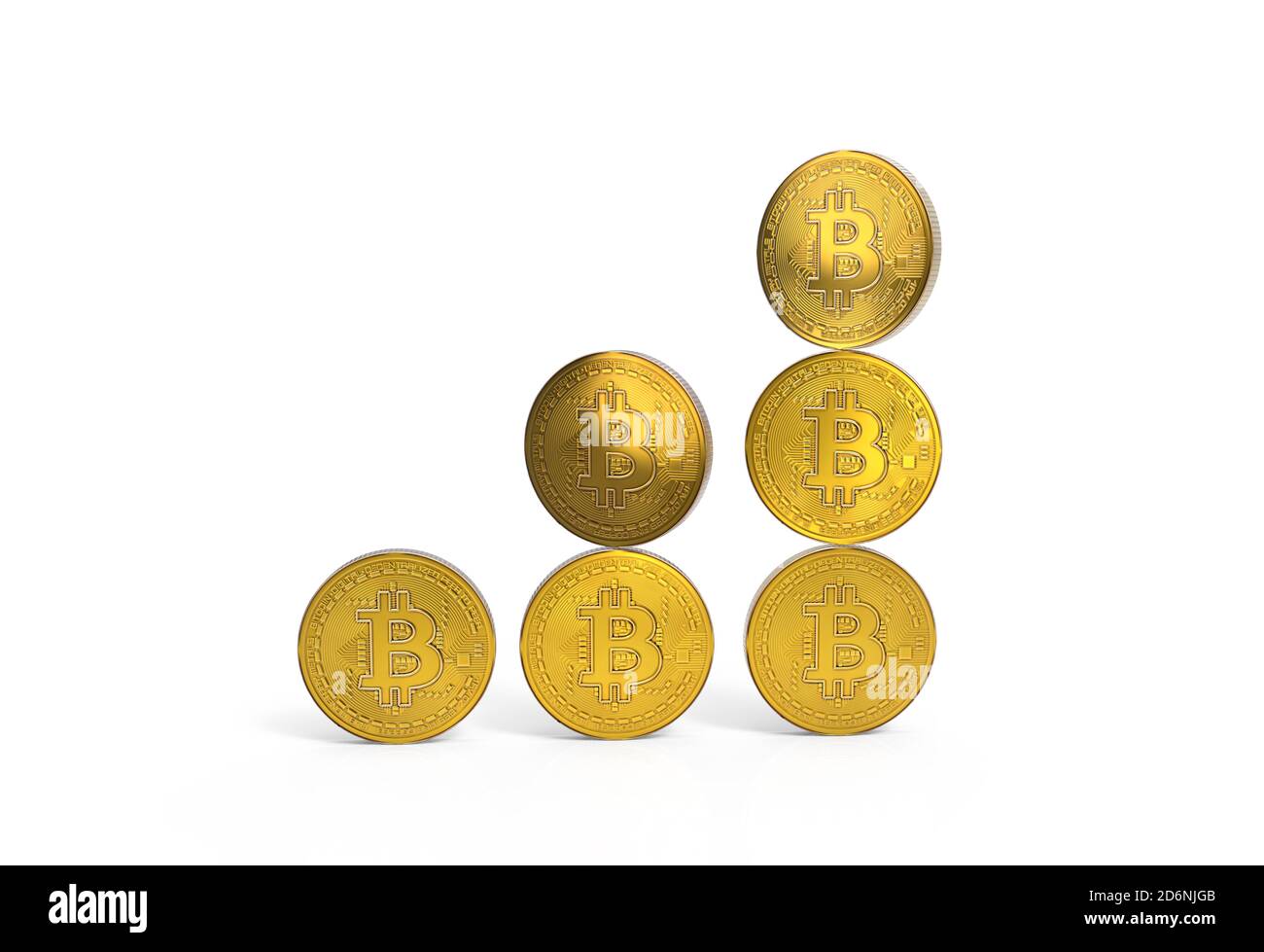 Bitcoin golden mockup 3D rendering stacking on white background with ...