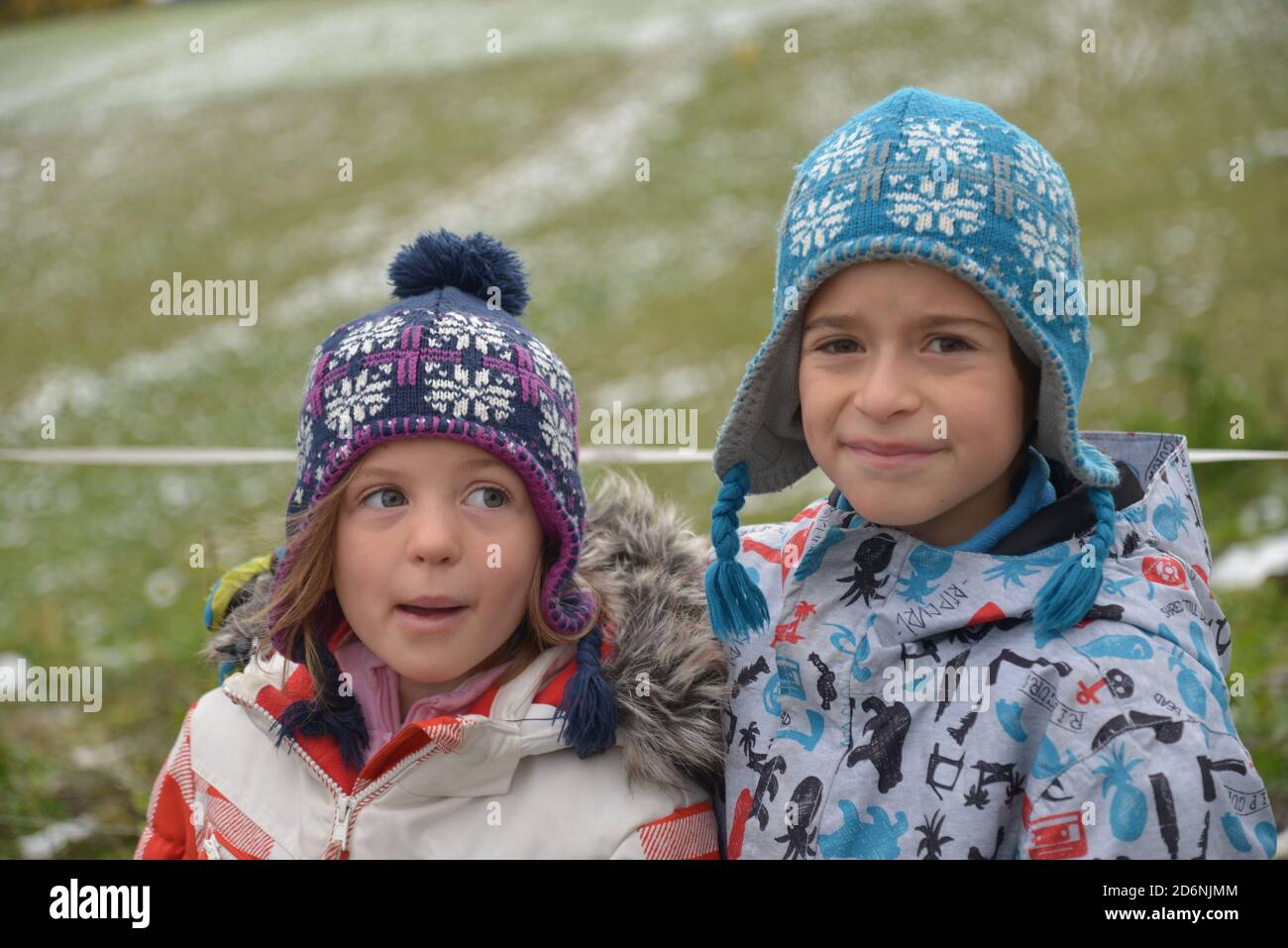 Brother and sister with mountain cap Stock Photo - Alamy
