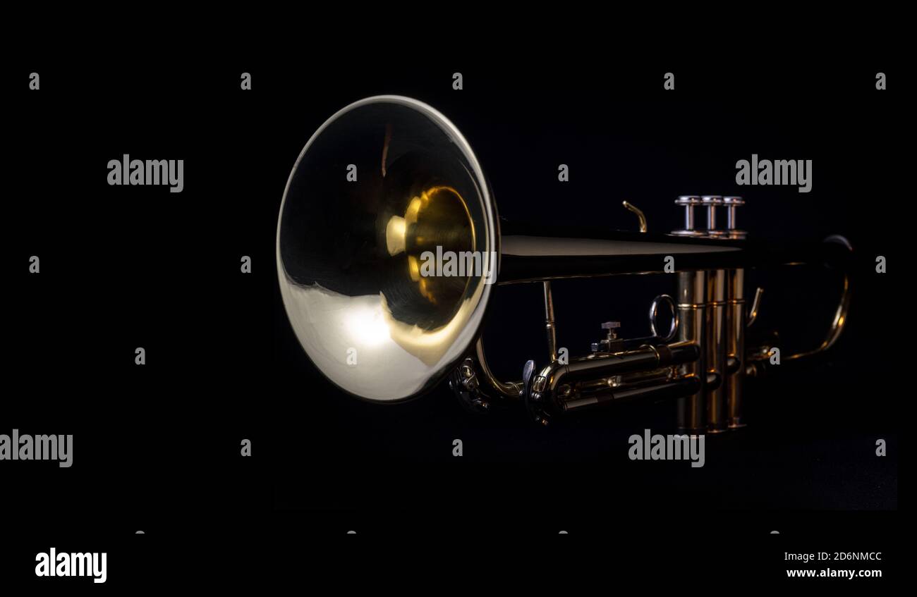 Closeup shot of a trumpet's parts on an isolated black background Stock ...