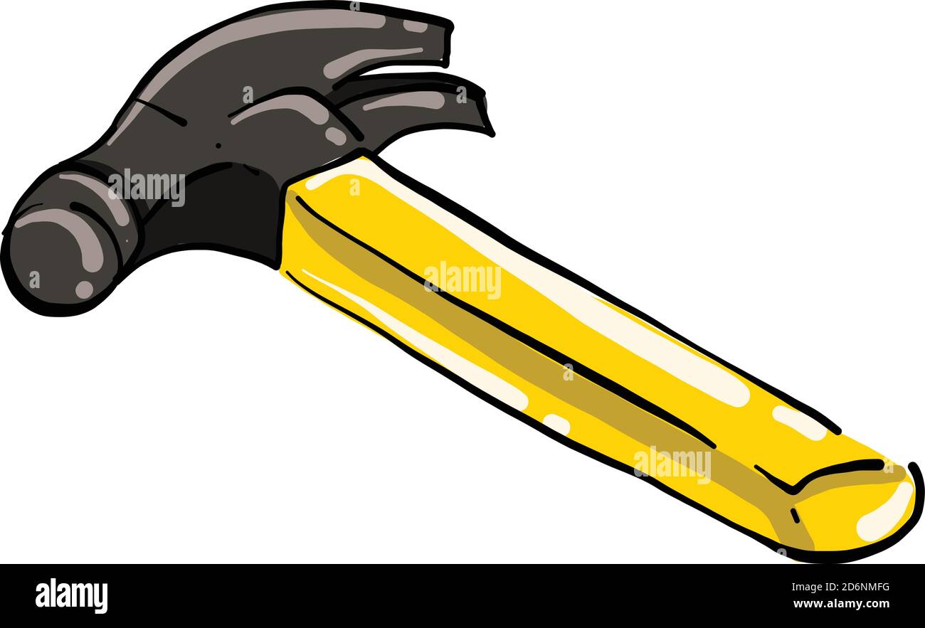 Black hammer with a wooden handle, illustration, vector on white ...