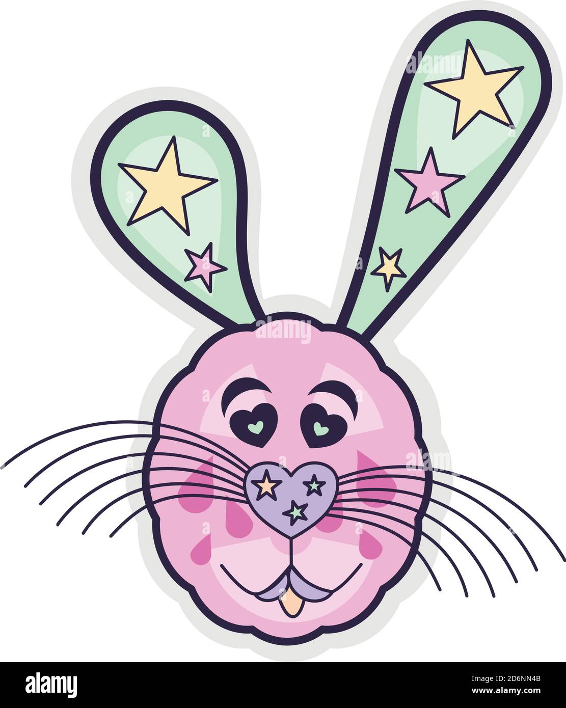 Pink rabbit with long ears, illustration, vector on white background ...