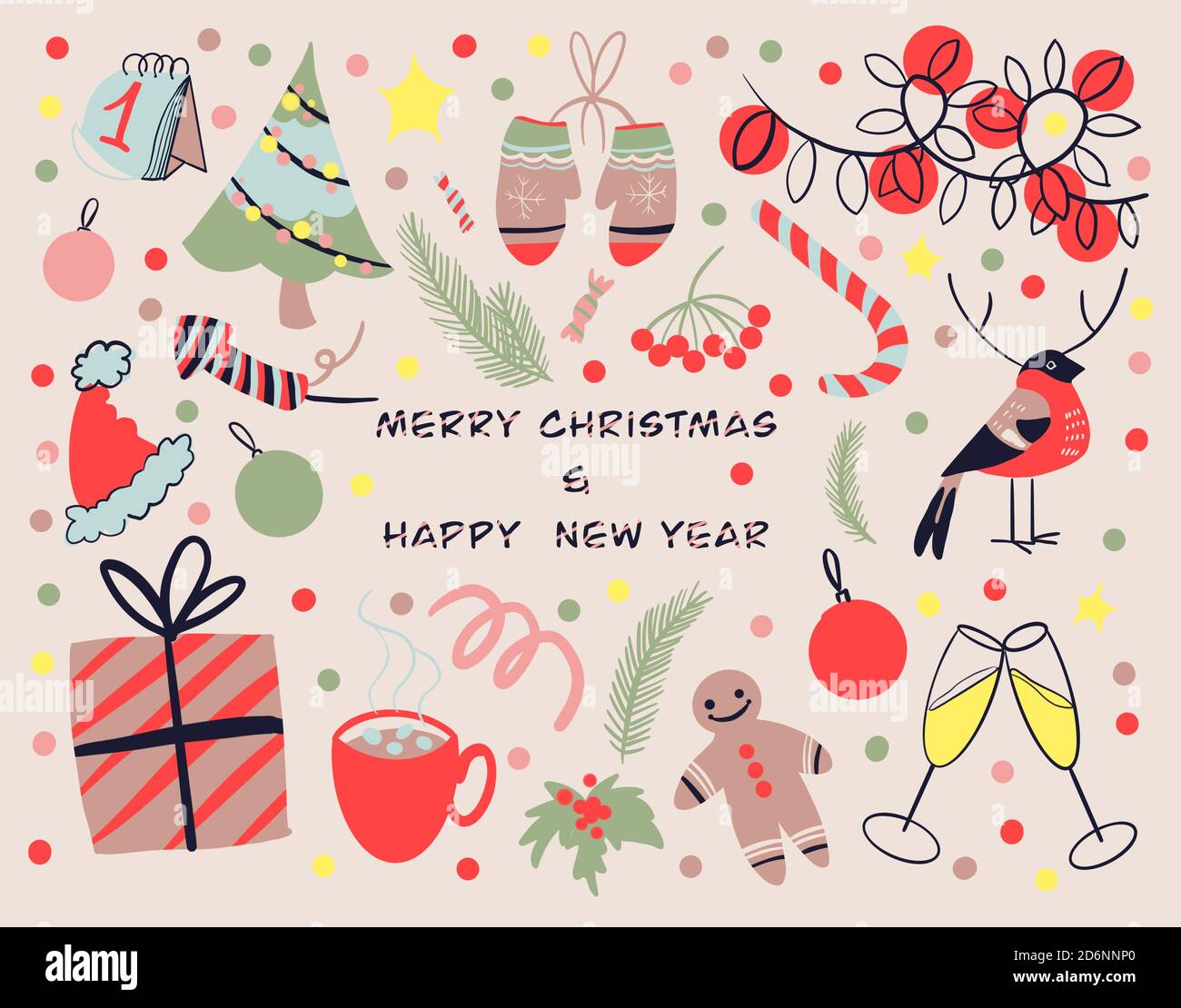Collection of christmas elements with seasonal items Stock Photo - Alamy