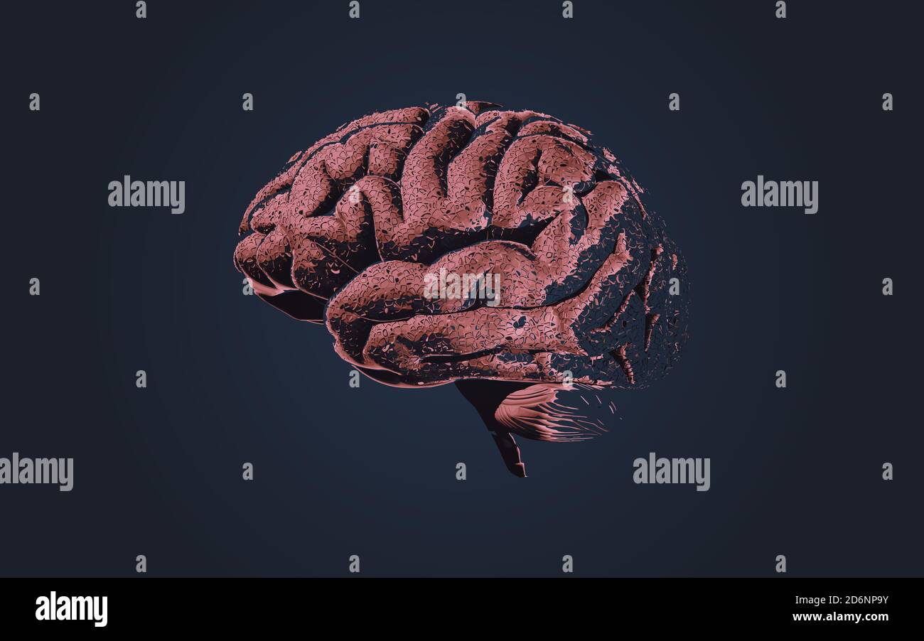 Brain neuro cell growth or damaging drawing with texture shading ...