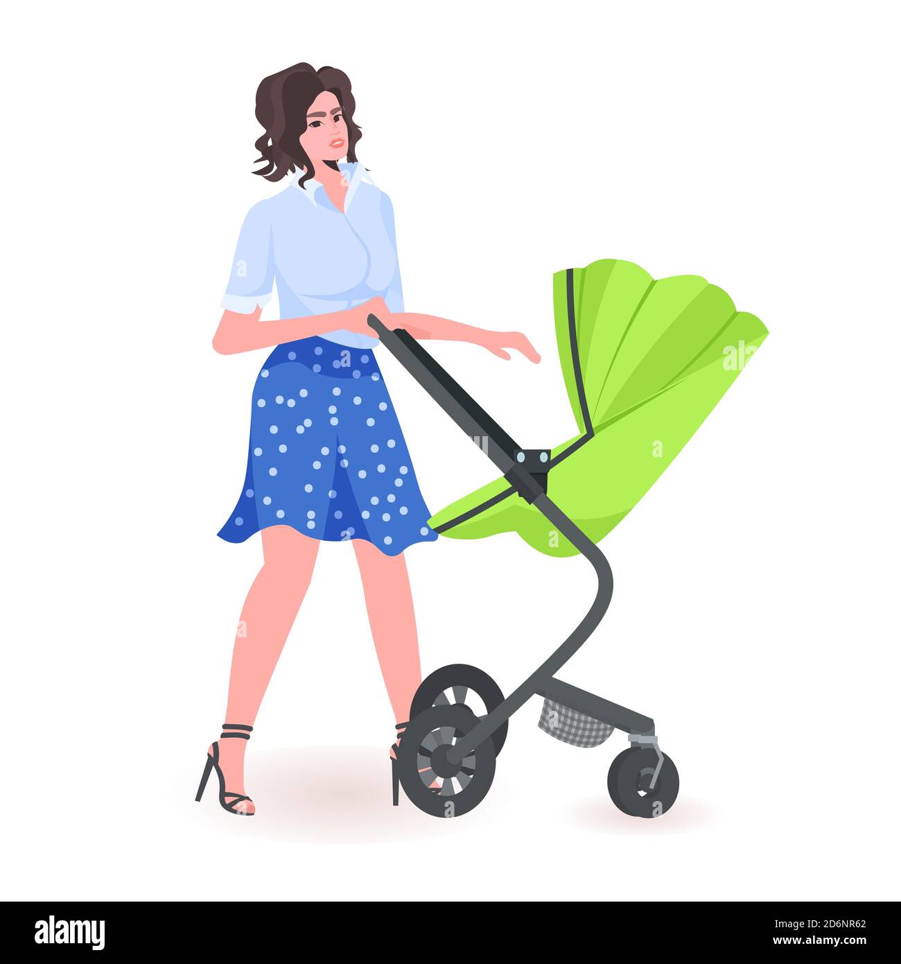 young mother walking with newborn baby in stroller motherhood concept ...