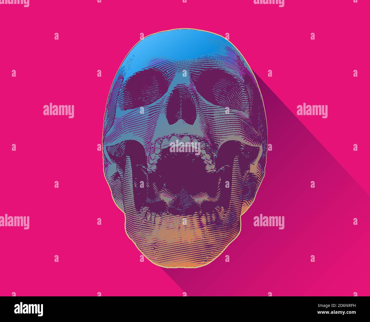 Engraving multi color skull illustration scream on pink background with ...