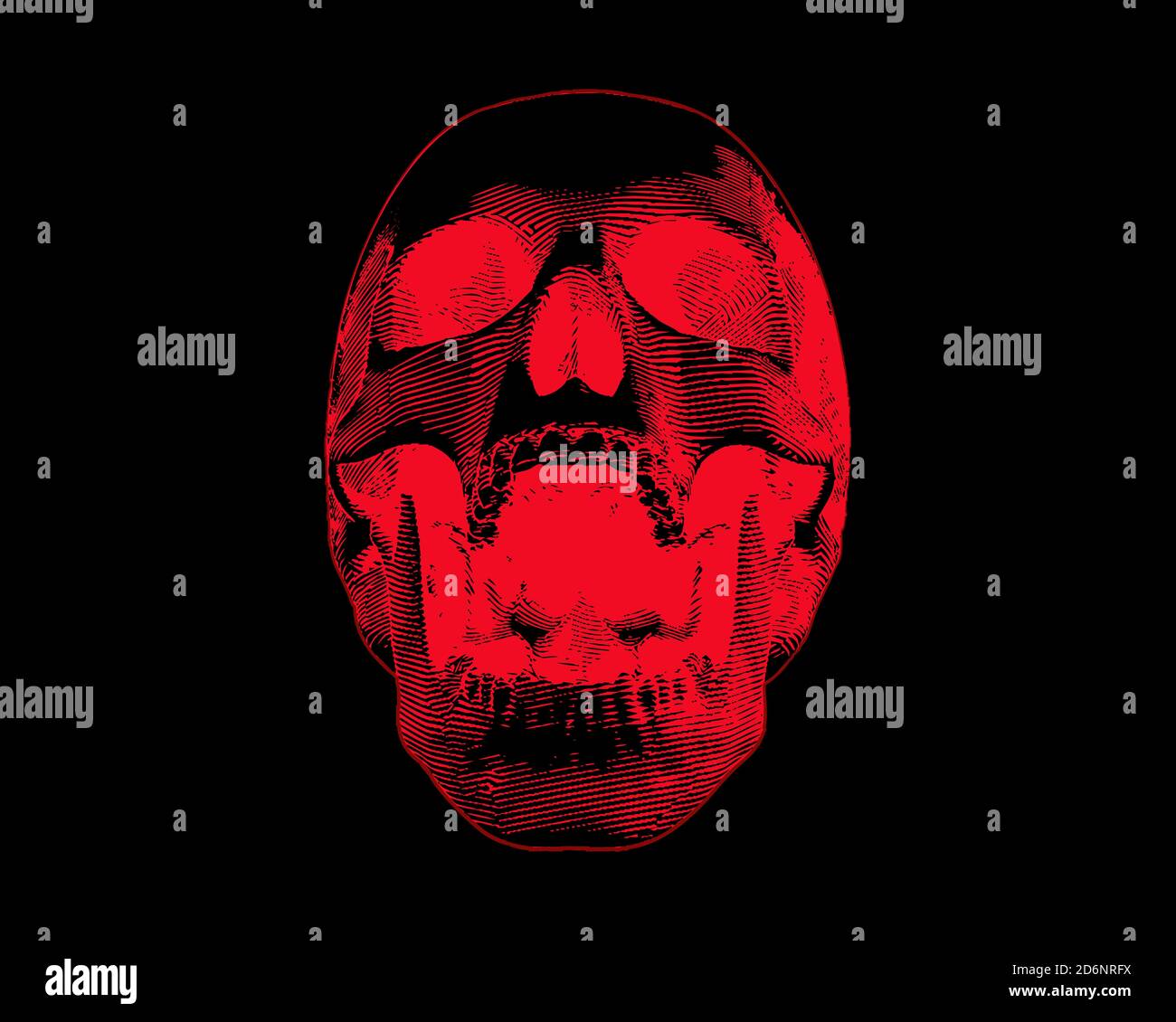 Engraving negative red skull illustration scream on black background ...