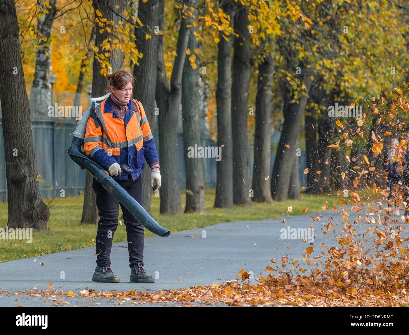 Leaf blower female hi-res stock photography and images - Alamy