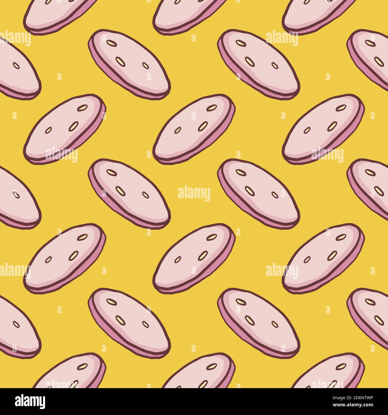 Sausage slices, seamless pattern on yellow background Stock Vector ...