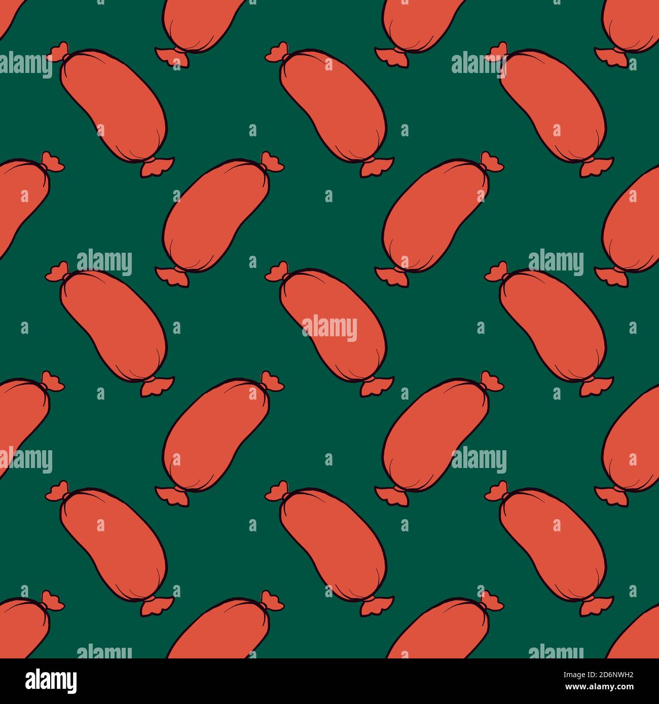 Red sausage, seamless pattern on dark green background Stock Vector ...