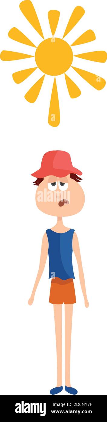 Man with a sunstroke, illustration, vector on white background Stock ...
