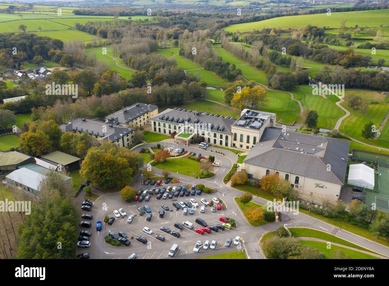 HENSOL, WALES - SEPTEMBER 14: An aerial view of the Vale Hotel on ...
