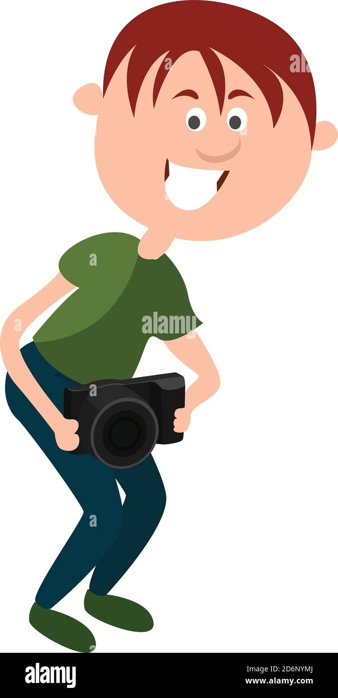 Boy taking pictures, illustration, vector on white background Stock ...