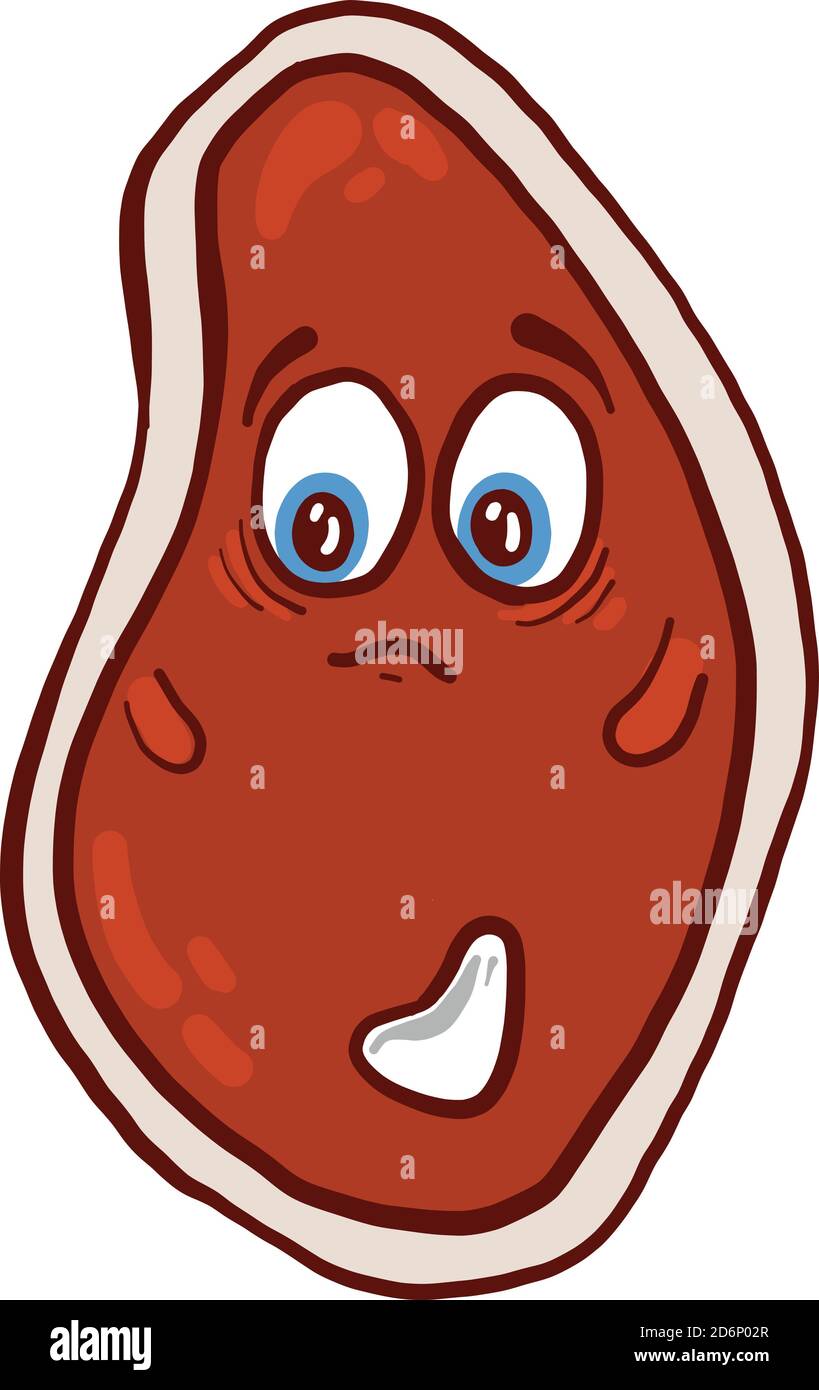 Sad cute slice of meat, illustration, vector on white background Stock ...