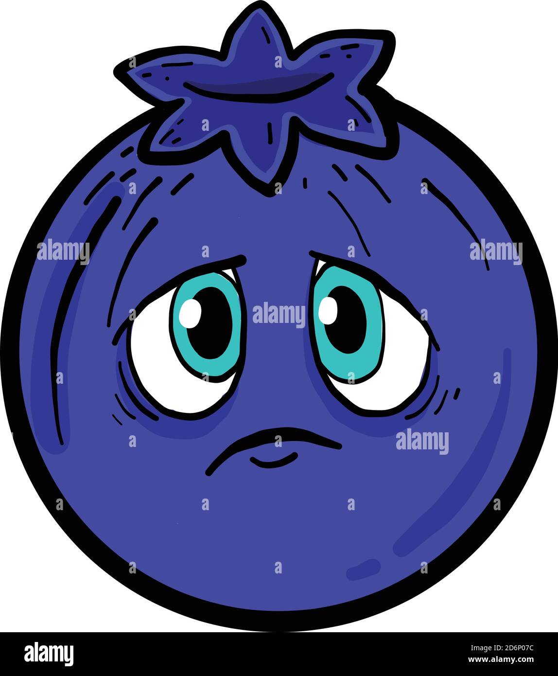 Sad blueberry with blue eyes, illustration, vector on white background ...