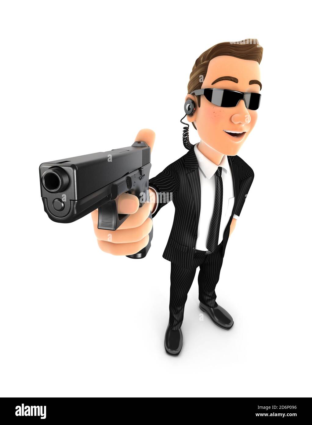 3d security agent standing with a gun, illustration with isolated white ...