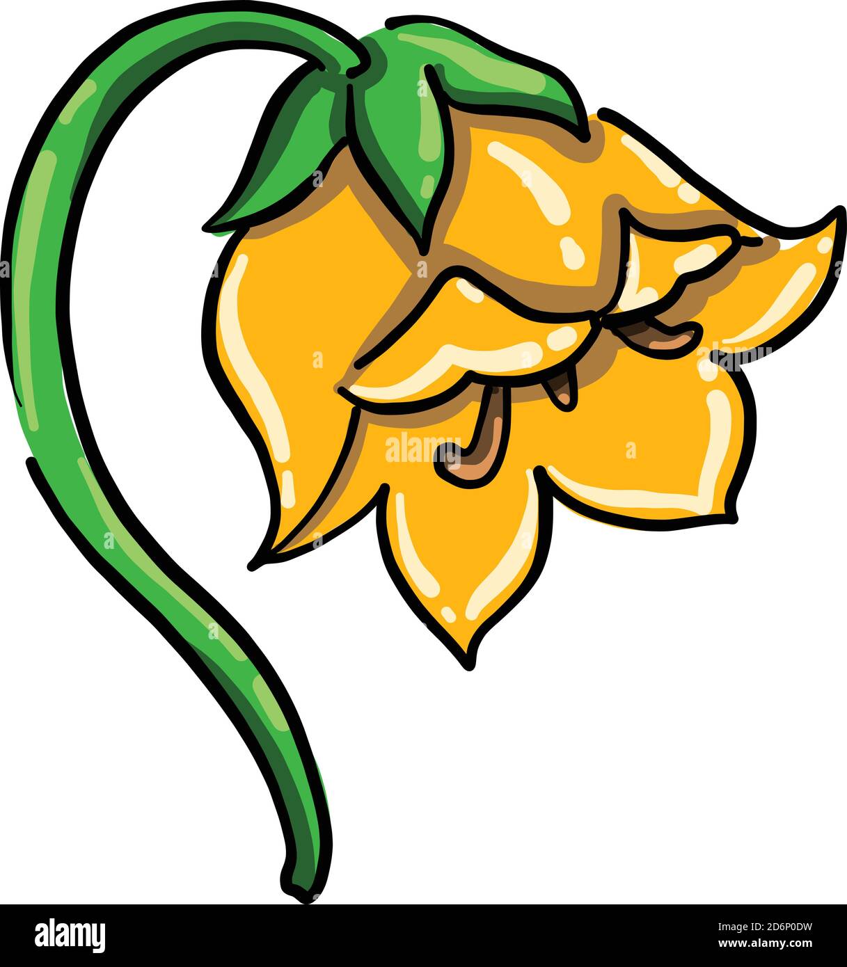 Sad yellow flower, illustration, vector on white background Stock ...