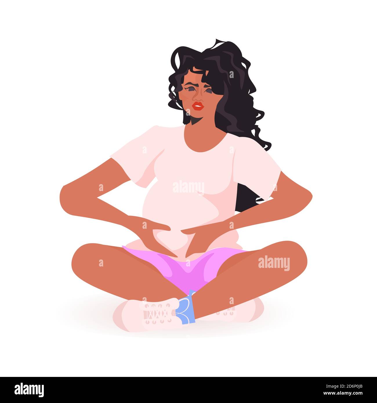 Young African American Pregnant Woman Sitting And Holding Her Belly
