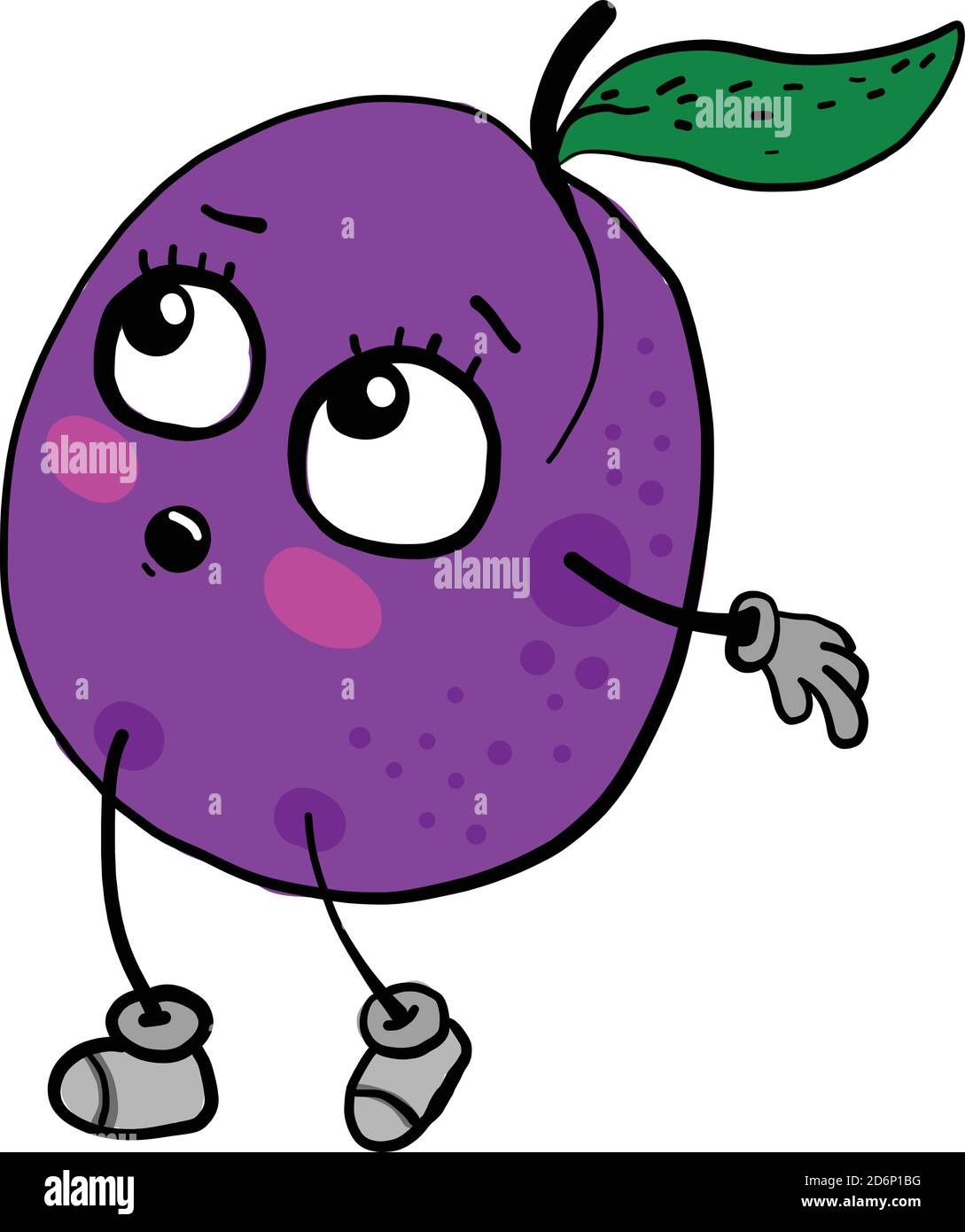 Scared plum with arms and legs, illustration, vector on white ...