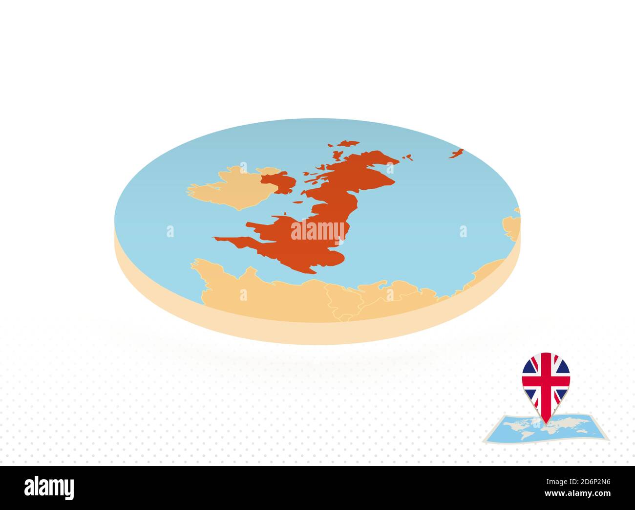United Kingdom map designed in isometric style, orange circle map of UK ...