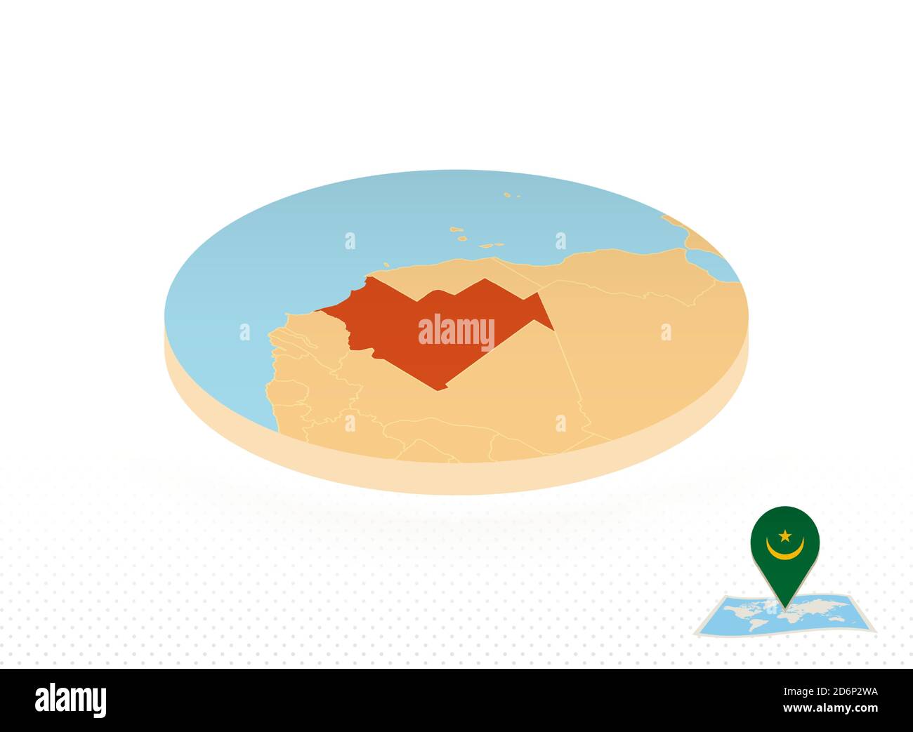 Mauritania Map Designed In Isometric Style Orange Circle Map Of
