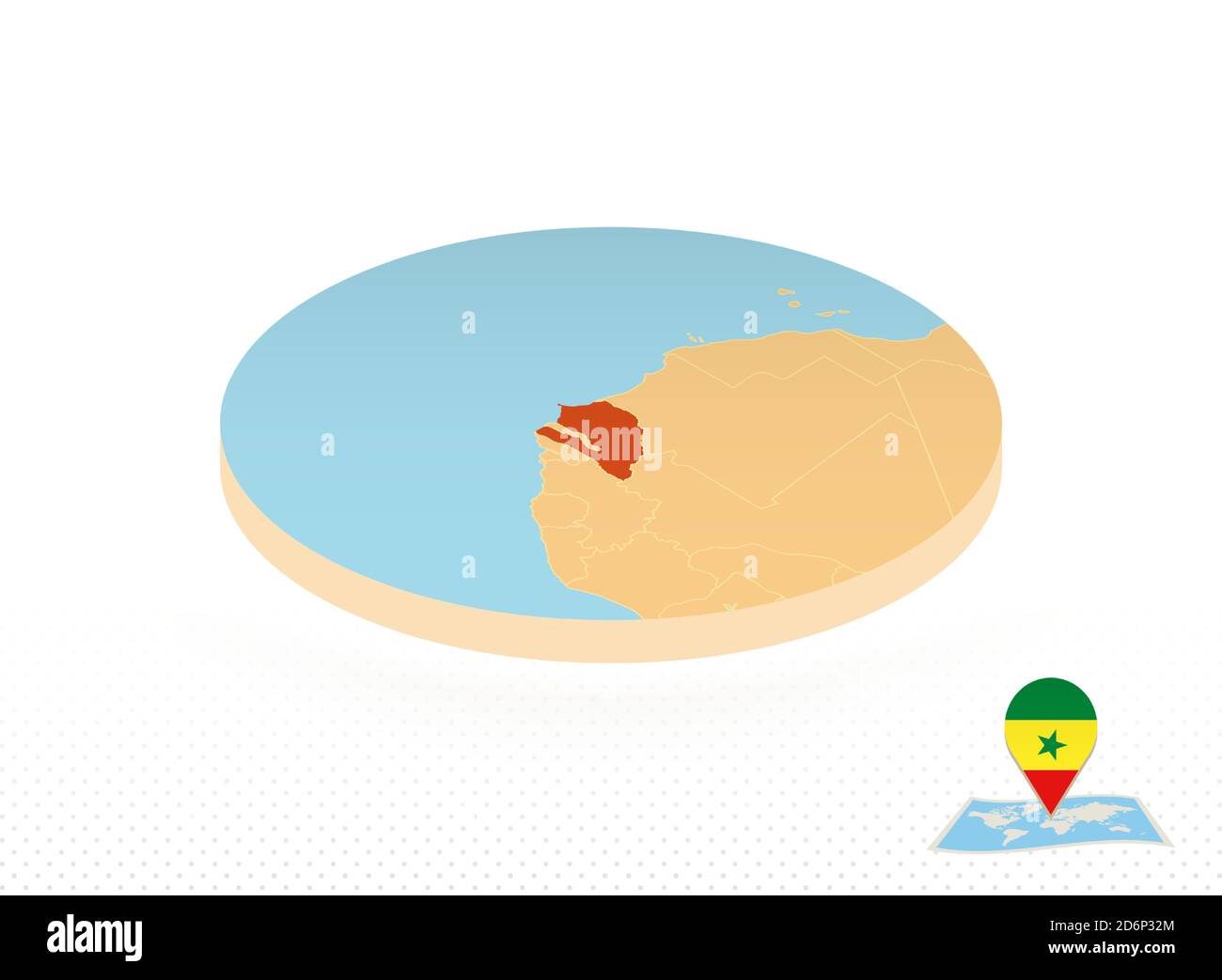 Senegal map designed in isometric style, orange circle map of Senegal ...